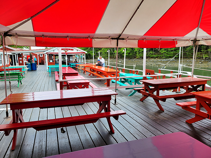 Under this striped canopy, every table feels like the best seat in the house. Waterfront dining at its finest!