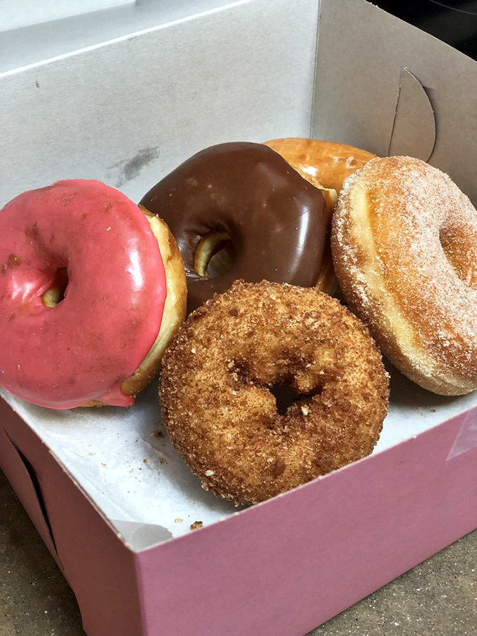 A quartet of classics showcasing the rainbow of donut possibilities - from pretty pink to chocolate-dipped perfection.