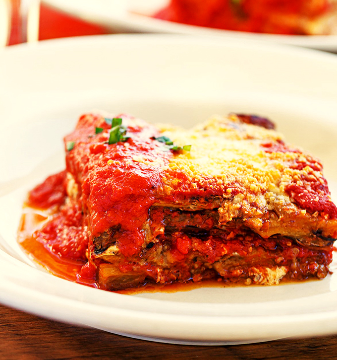 Layers of eggplant and cheese creating the kind of comfort food that makes you want to hug the chef.