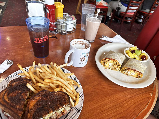A feast fit for the Jetsons! Golden fries, a perfectly grilled sandwich, and a shake that's out of this world. Houston, we have no problems here.