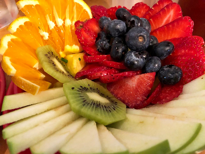 A rainbow of freshness that puts your average fruit salad to shame. It's nature's candy, arranged so prettily you almost don't want to eat it.