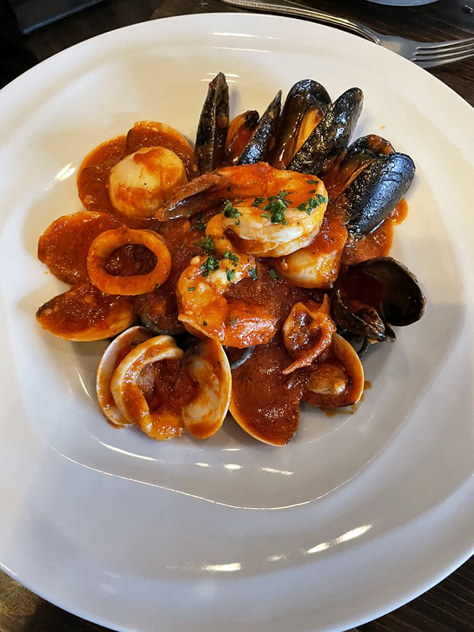The Frutti di Mare: where the catch of the day comes to party. It's like a delicious aquarium on your plate, minus the glass.