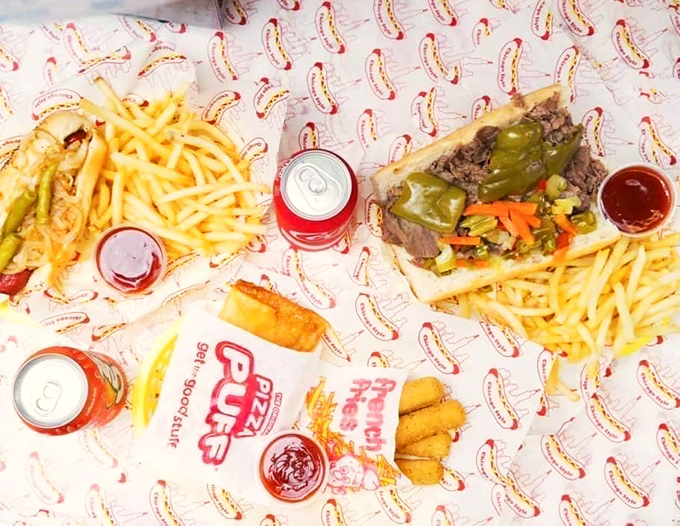 A feast fit for a Chicago food lover: sandwiches, fries, and sides spread out like a neighborhood block party.