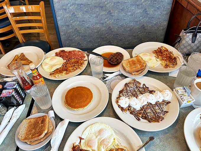 When breakfast becomes an event&mdash;pancakes, eggs, and enough options to feed a small breakfast army.