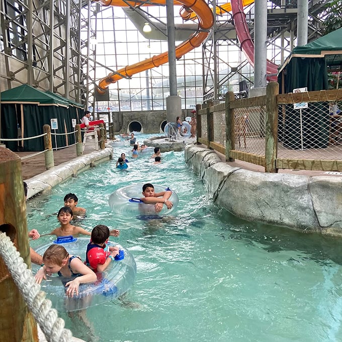 Float your cares away on the lazy river, where winter blues dissolve faster than snowflakes in warm water.