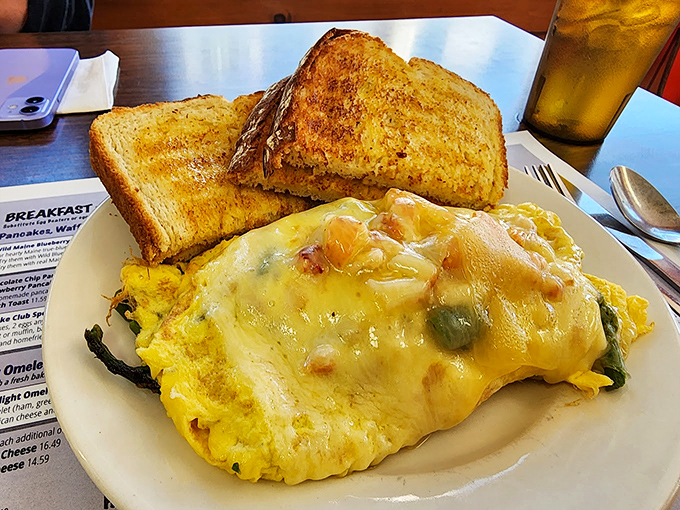 An omelet so fluffy and cheese-laden, it could make a cloud feel inadequate.