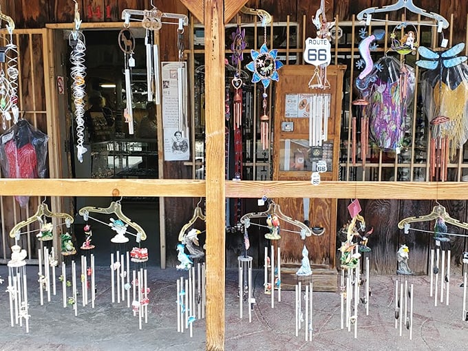Wind chimes meet dreamcatchers in a hippie-cowboy fusion. It's like Woodstock decided to settle down in the Old West.