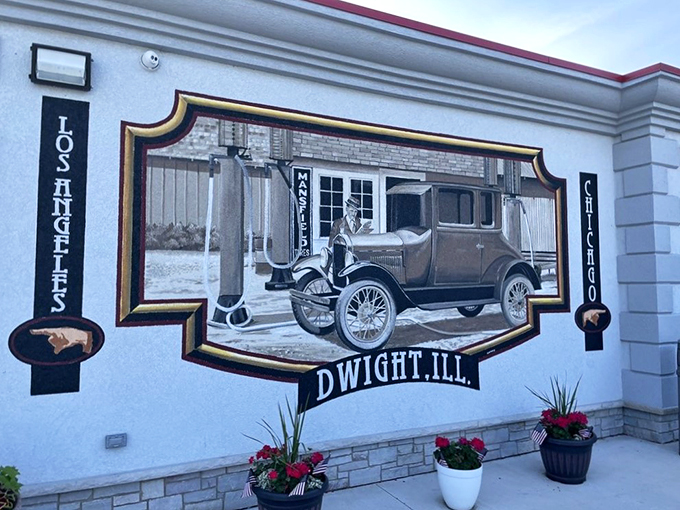 Vintage Dwight comes alive in this masterful mural, capturing the spirit of Route 66's golden age.