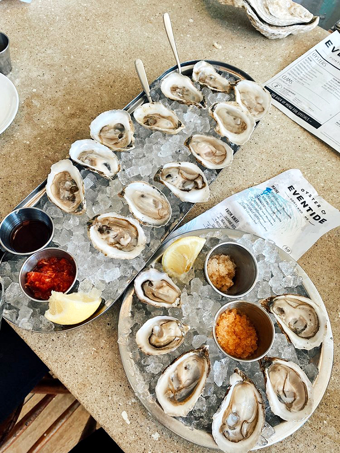 Oysters on ice: nature's perfect appetizer. Each one a tiny taste of the sea, just waiting to be slurped and savored.