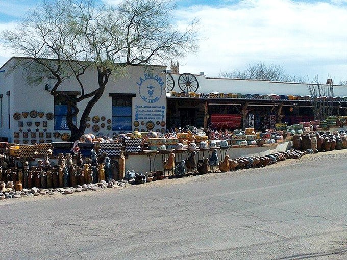 Tubac's pottery paradise. If these pots could talk, they'd probably say, "Pick me! I promise to behave better than your house plants!"