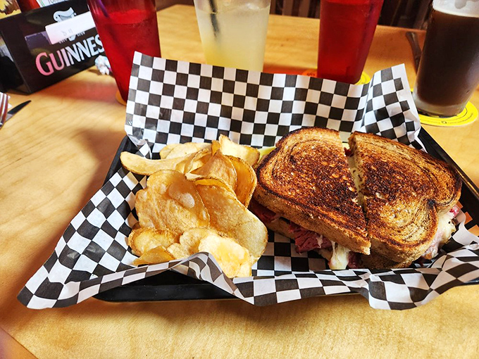 A classic Reuben that would make any New York deli proud, grilled to perfection and served with crispy house-made chips.