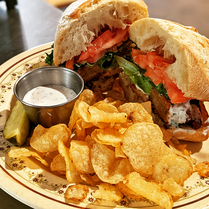 A sandwich that means business, complete with house-made chips that'll make you forget store-bought ever existed.