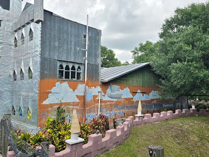 The castle's aluminum exterior catches clouds and sunlight, creating an ever-changing display of Florida's mercurial skies.