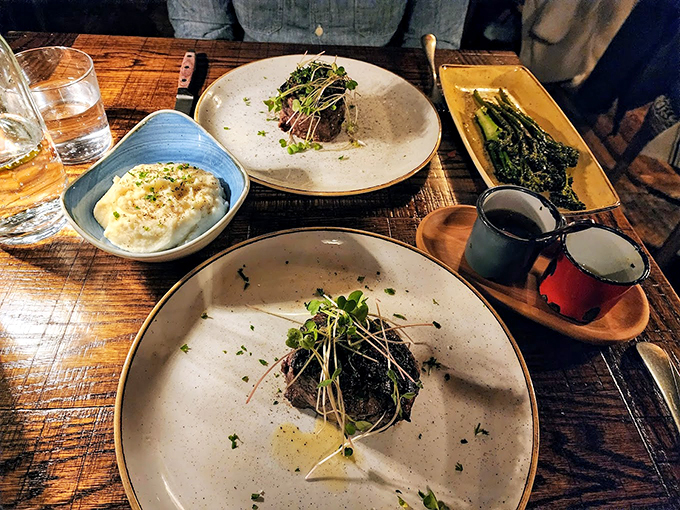 When steak meets sides, magic happens - especially with these cloud-like mashed potatoes and garden-fresh greens. Photo credit: Christina Paul