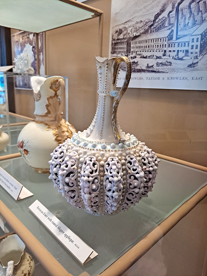 Lace meets pottery in this delicate dance of clay! This vase is so intricate, it could double as the world's fanciest pineapple.