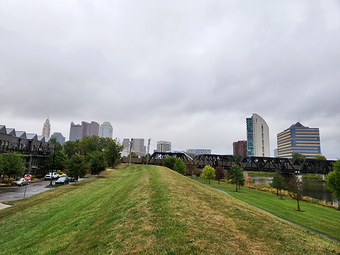 The slingshot offers a unique vantage point of Columbus. It's like the city's saying, "Paint me like one of your French landscapes, but quirkier."