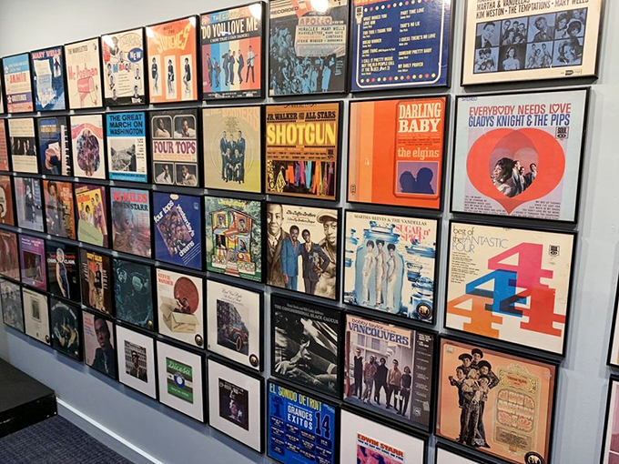 A wall of hits that reads like a time machine's playlist &ndash; each album cover tells its own story of musical revolution.