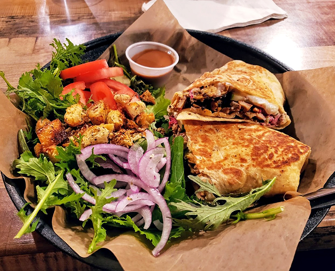 East meets Midwest in this flavor explosion. This shawarma could make a vegetarian question their life choices.