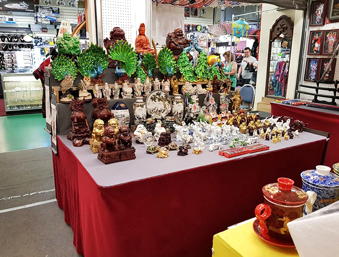 Buddha meets Bambi in this eclectic collection. It's like your grandma's curio cabinet went on a world tour and came back with stories to tell.