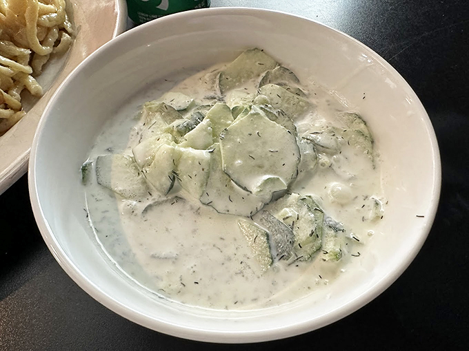 Cool as a cucumber, and twice as refreshing! This salad is like a crisp high-five for your palate amidst the hearty German fare.