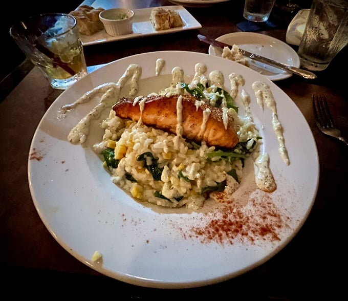 Honey bourbon salmon: where sweet meets heat. This dish is so perfectly presented, it could star in its own food network show. Photo credit: Bob N.
