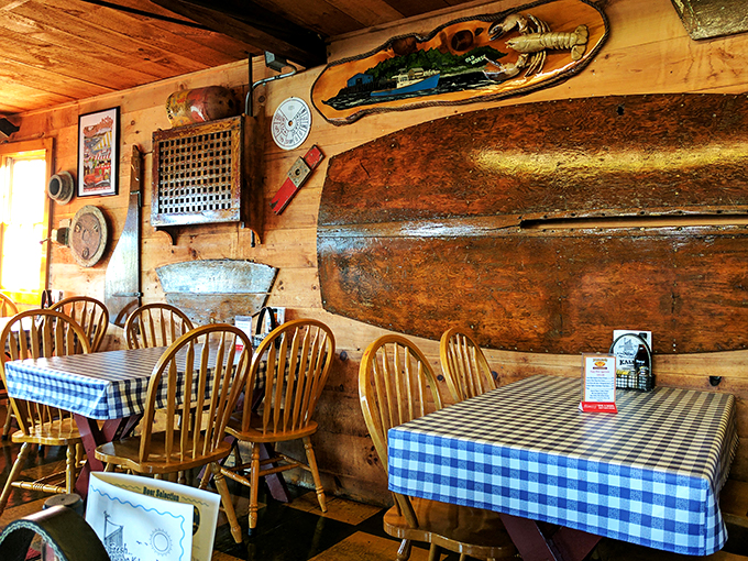 Welcome to the coziest corner of the seven seas! With its rustic charm and maritime mementos, it's like dining in the belly of a particularly stylish whale.