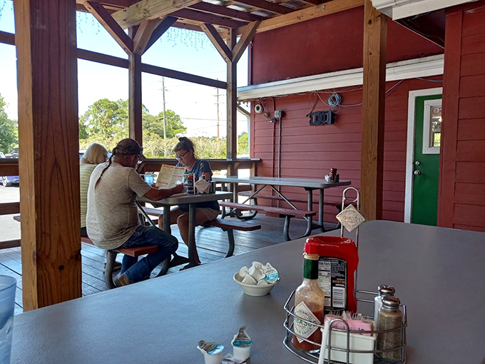 Al fresco dining, Florida style! Enjoy your meal with a side of fresh air and friendly chatter.