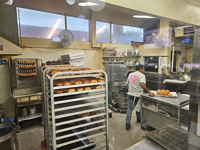 Behind the scenes of donut magic! It's like Willy Wonka's factory, but with less Oompa Loompas and more sprinkles.