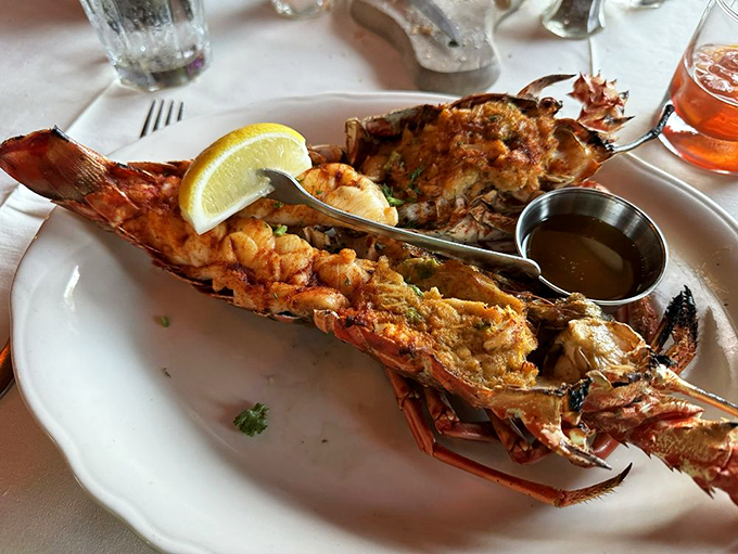 This isn't just a meal, it's an event! This stuffed lobster is dressed up fancier than I am on a first date.