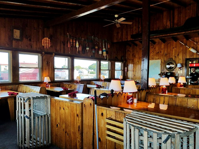 Rustic charm meets ocean views. These tables have probably heard more fish tales than a seaside library.