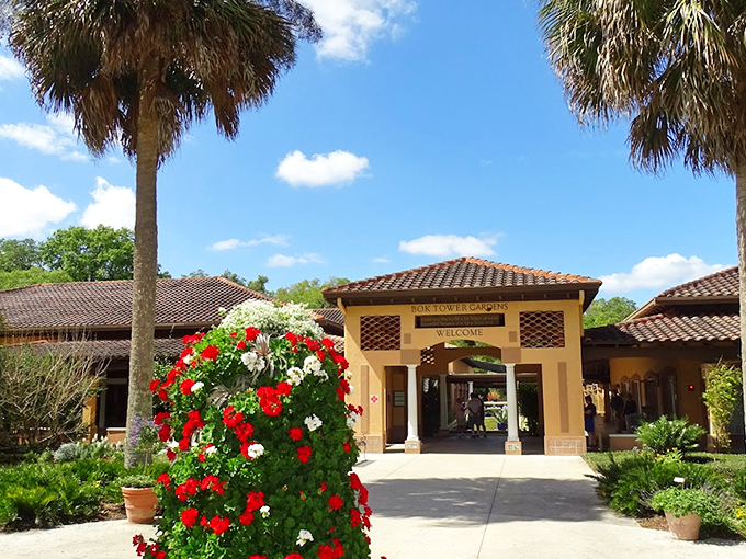 Roll out the red carpet... or should we say, the red and white flower tower? Talk about a blooming marvelous welcome! 