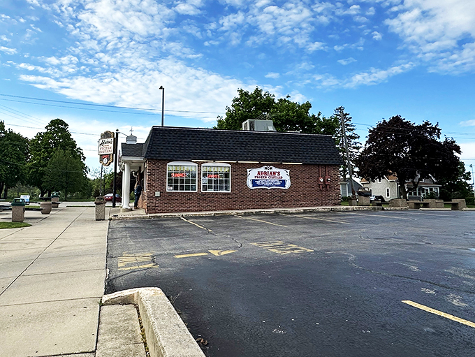 Adrian's in spring: Where custard and nostalgia bloom together. Even the flowers can't outshine the sweet treats served here.