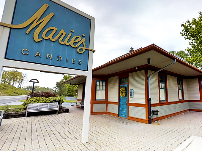 Quaint building, charming sign &ndash; Marie's looks like it was plucked from a Norman Rockwell painting and filled with chocolate. Delicious Americana!