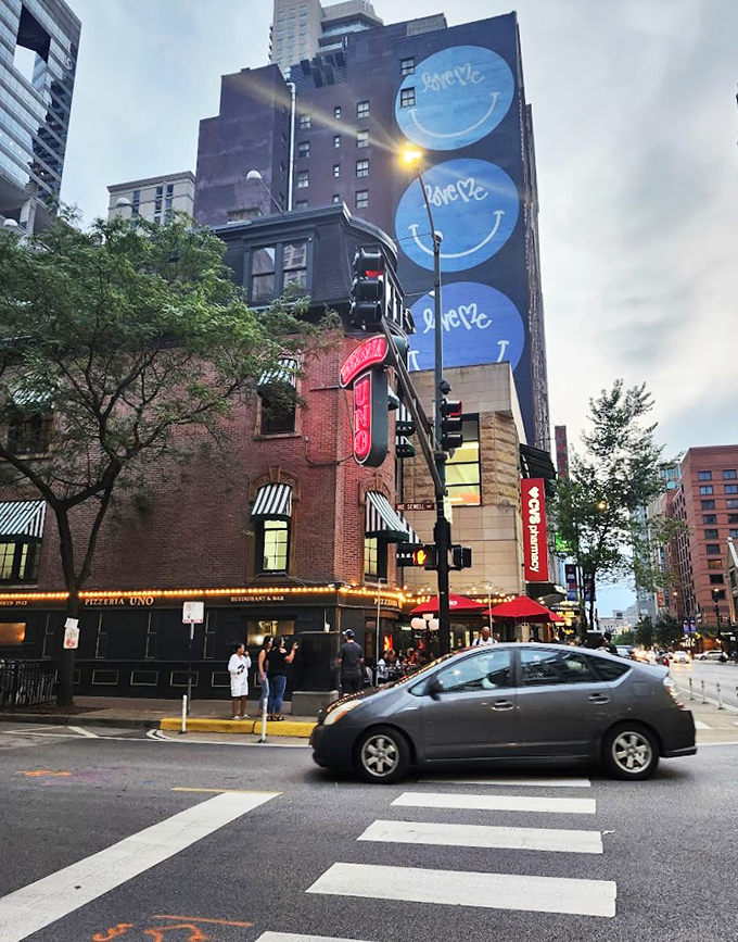 Pizzeria Uno: Where the building is as sturdy as the pizza is hearty. It's Chicago's edible landmark.