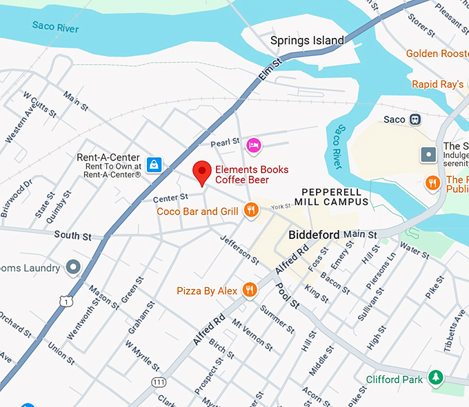 elements books coffee beer map