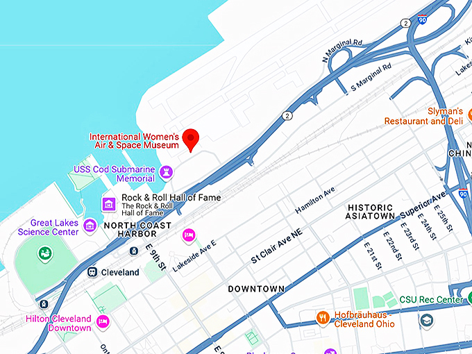 international women's air & space museum at cleveland burke lakefront airport map