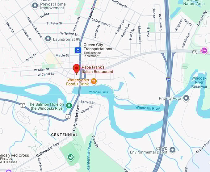 papa frank's italian restaurant map