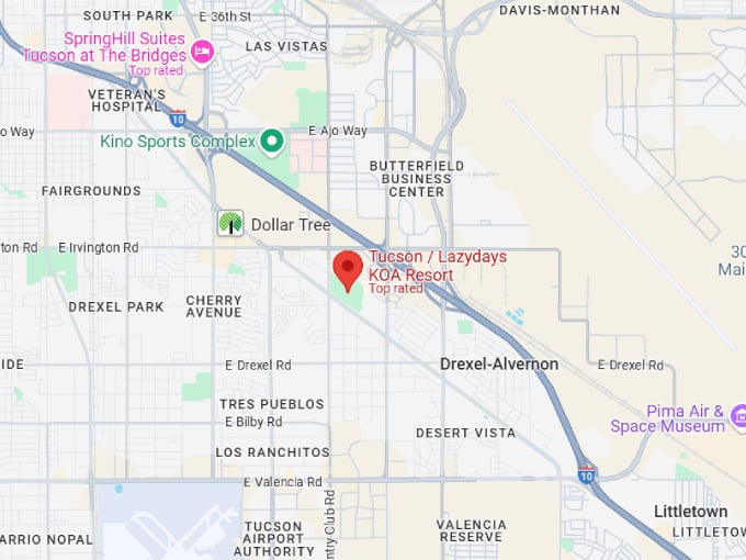 tucson lazydays koa resort map