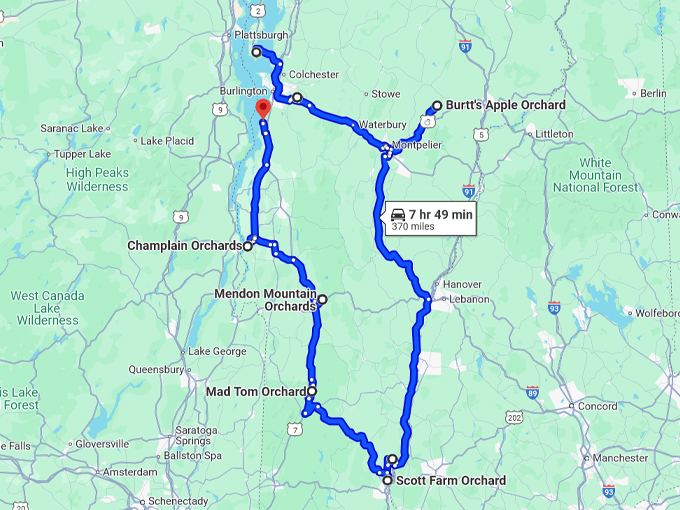 apple picking trip vermont map