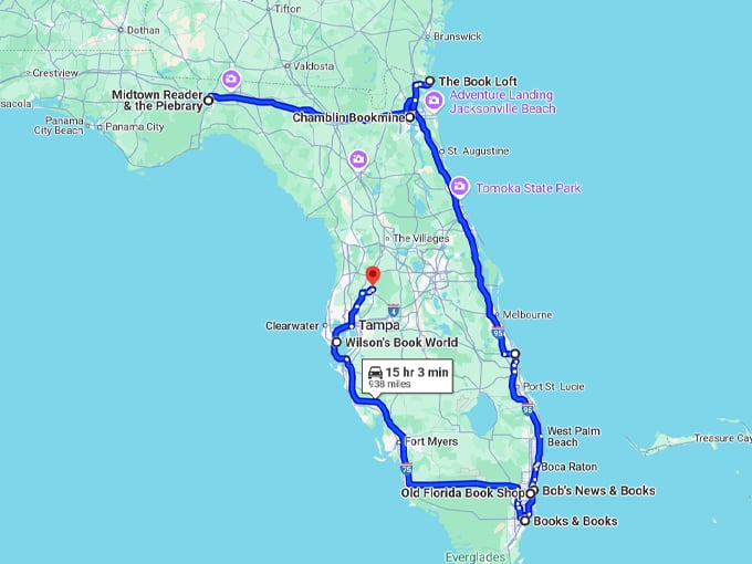 bookstore road trip florida map