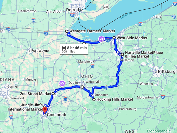 ohio market road trip map