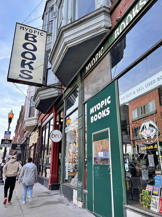 Step into a bibliophile's dream! Myopic Books' vintage facade promises literary treasures within, like a time machine for book lovers.