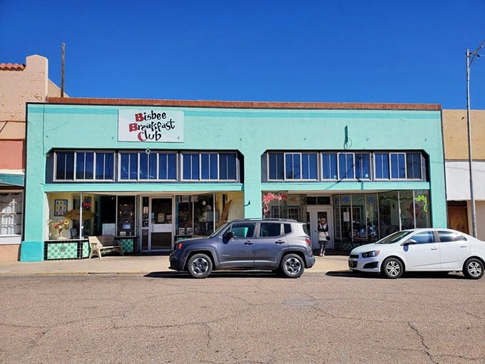 Welcome to breakfast nirvana! The Bisbee Breakfast Club's turquoise exterior promises a feast for both your eyes and taste buds.