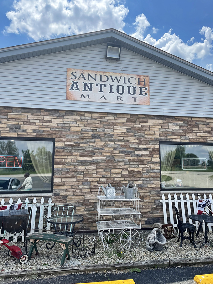 Welcome to the Sandwich Antique Mart, where history comes with a side of charm and a sprinkle of whimsy. This facade is like a time machine disguised as a building!