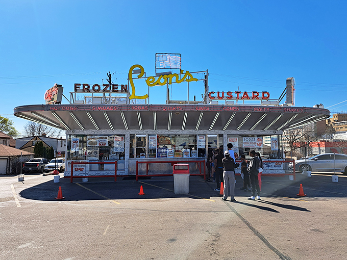 Step into a time warp! Leon's Frozen Custard stands proud, a neon-lit beacon of sweet nostalgia that's been Milwaukee's go-to sugar fix since 1942.