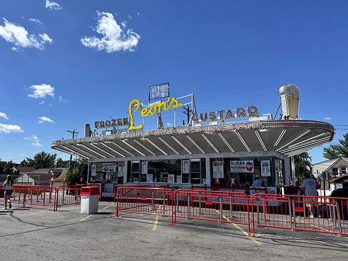 Step into a time warp! Leon's Frozen Custard stands proud, a neon-lit beacon of sweet nostalgia that's been Milwaukee's go-to sugar fix since 1942.