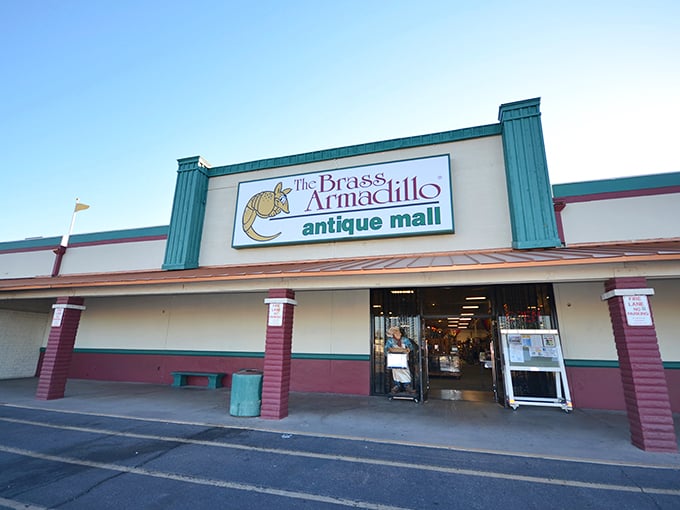 Welcome to the Brass Armadillo, where time travel is just a shopping trip away! This unassuming exterior hides a world of wonders waiting to be discovered.