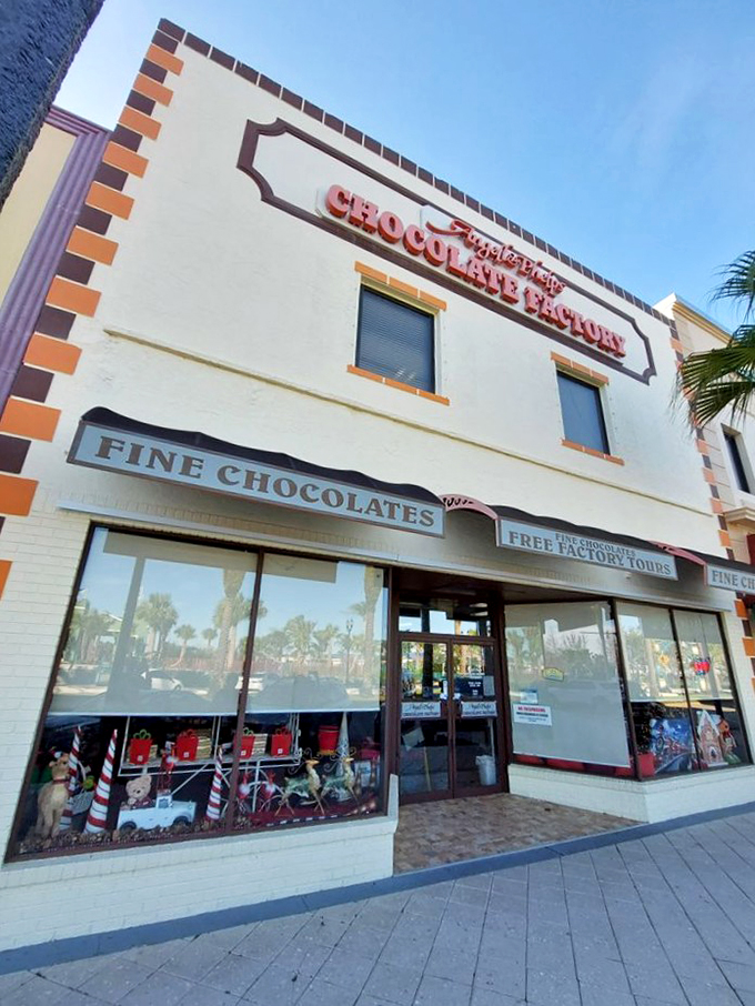A chocolate lover's dream come true! Angell & Phelps Chocolate Factory stands proudly on Daytona Beach, its facade as inviting as the sweet treats within.