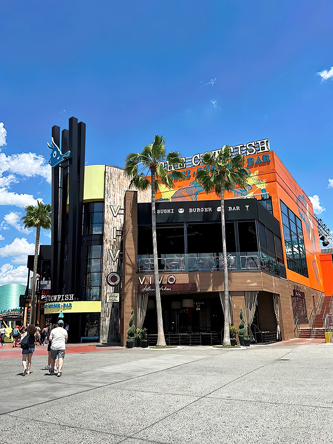 Welcome to flavor town! The Cowfish's eye-catching exterior promises a culinary adventure that's as bold as its blue fish mascot.