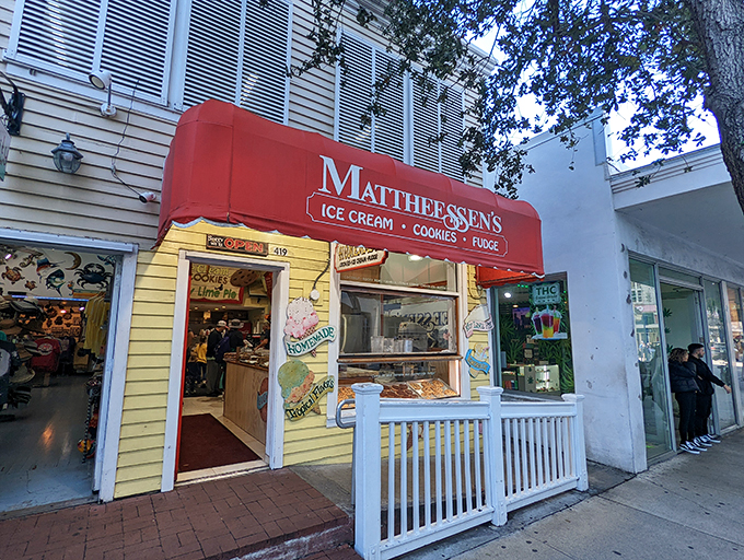 A slice of Key West heaven! Mattheessen's cheerful yellow facade and red awning beckon like a siren song for sweet-toothed travelers.